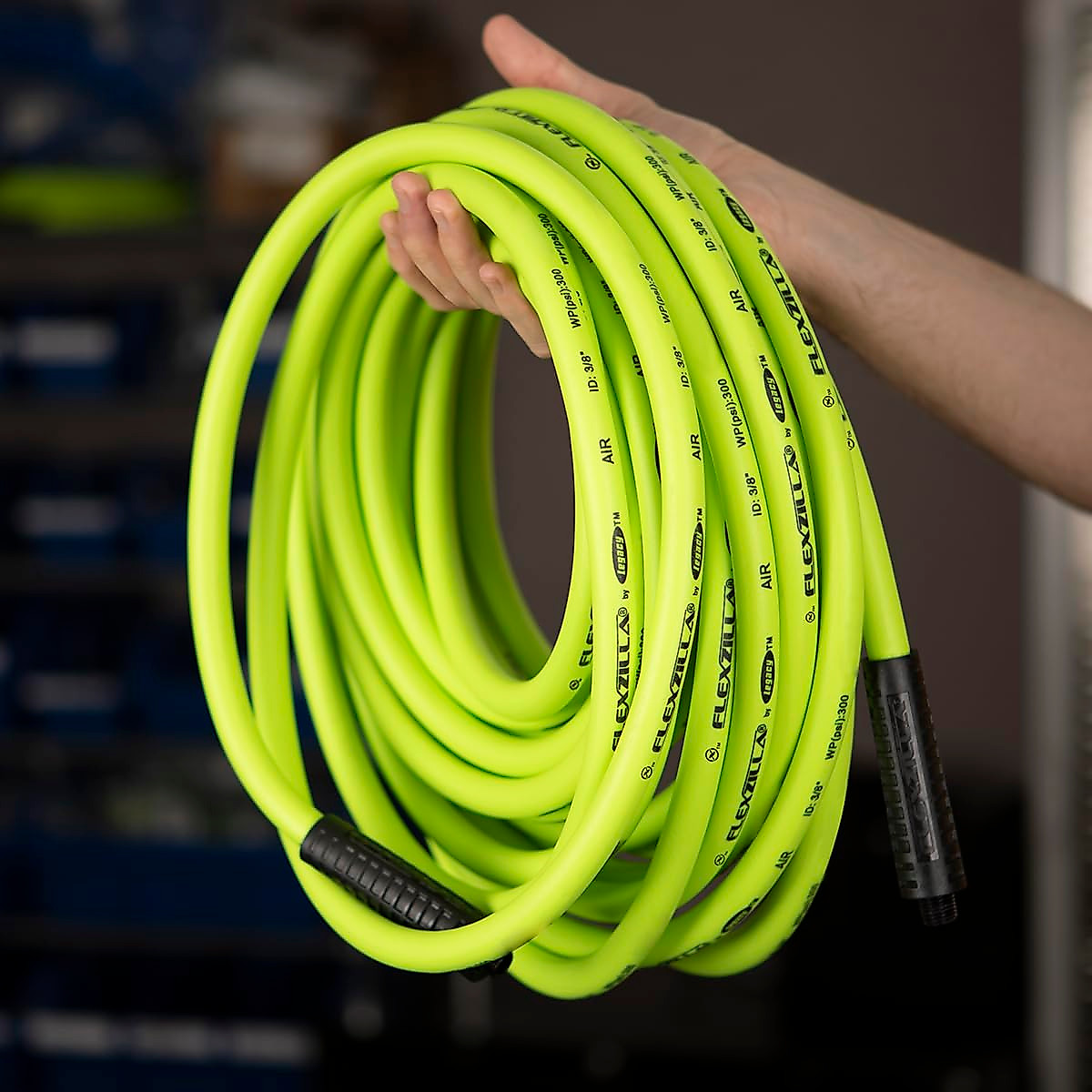 Flexzilla Air Hose, 3/8 in. x 35 ft., 1/4 in. MNPT Fittings, Heavy Duty, Lightweight, Hybrid, ZillaGreen - HFZ3835YW2