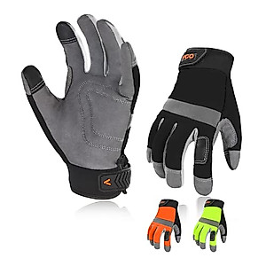Vgo... 3-Pair Safety Work Gloves, Light Duty Mechanic Gloves(Size L, 3Colors,SL7584)