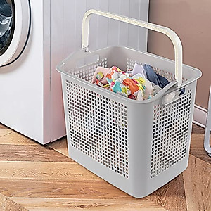 AnnkkyUS 35 L Plastic Laundry Baskets with Handle, Grey Laundry Hamper Set of 4