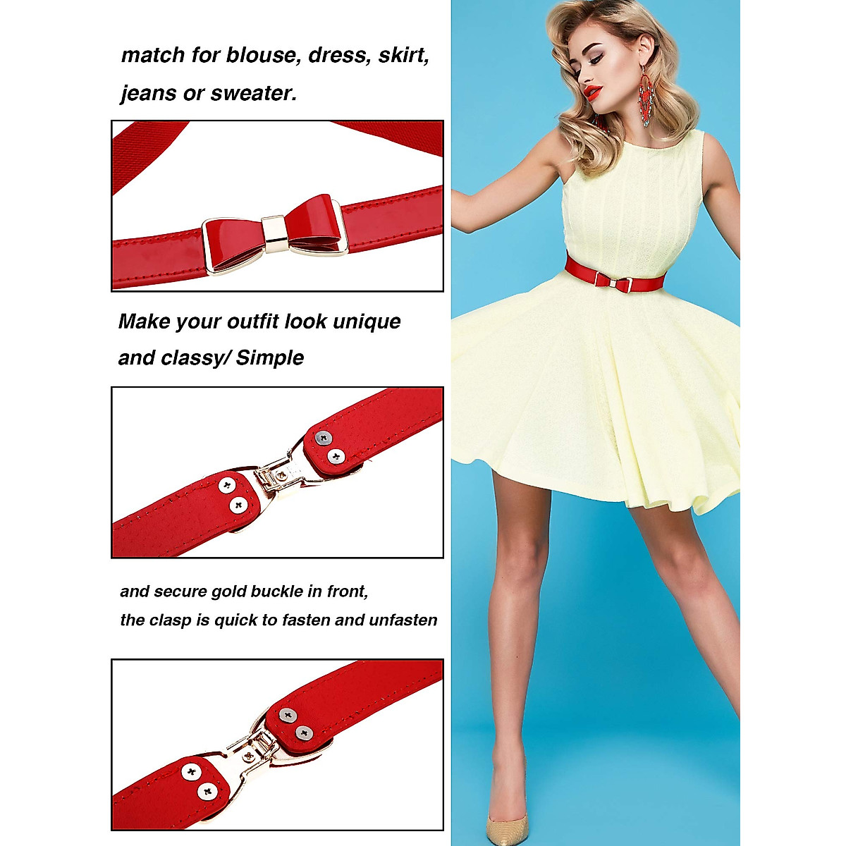 Tatuo 3 Pieces Women Skinny Waist Belt Thin Stretchy Bow Belt for Dress, 3 Colors (Set 1)