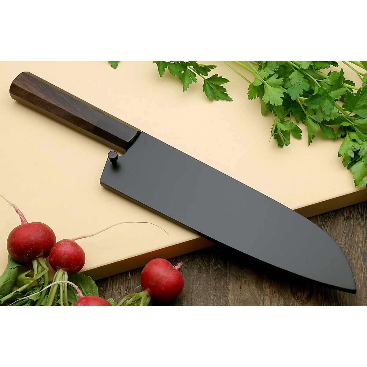 Yoshihiro White Steel #1 Stainless Clad Japanese Santoku Multipurpose Chef Knife with Rosewood Handle (6.5"(165mm) & Saya Cover)