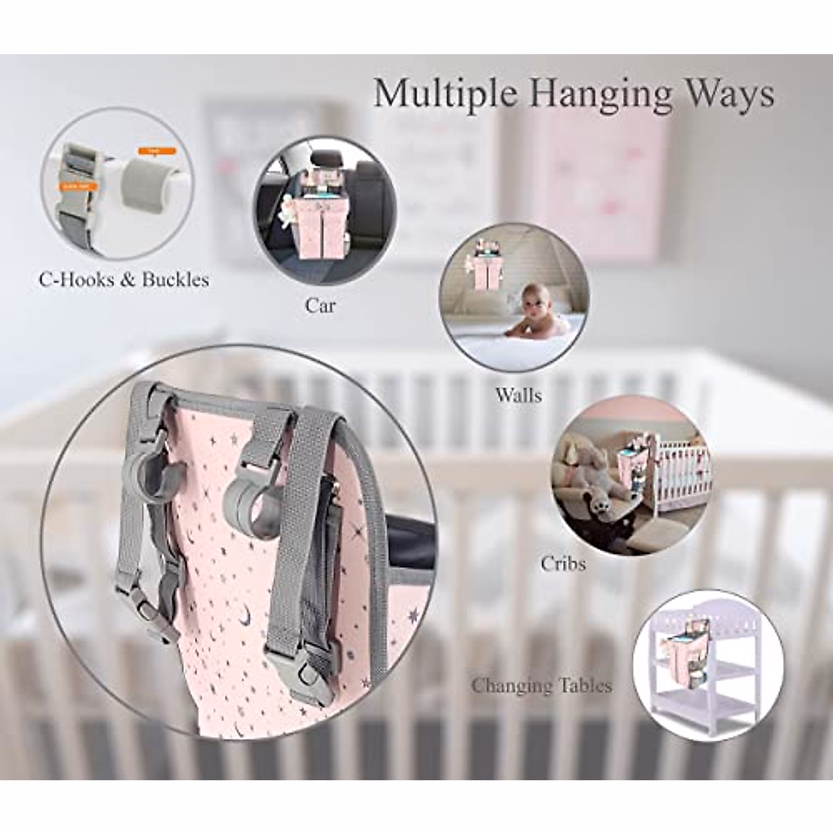 Llama Bella Hanging Diaper Caddy - Baby Diaper Organizer for Changing Table - Diaper Stacker for Crib, Playard or Wall - Newborn Diaper Holder (Pink)