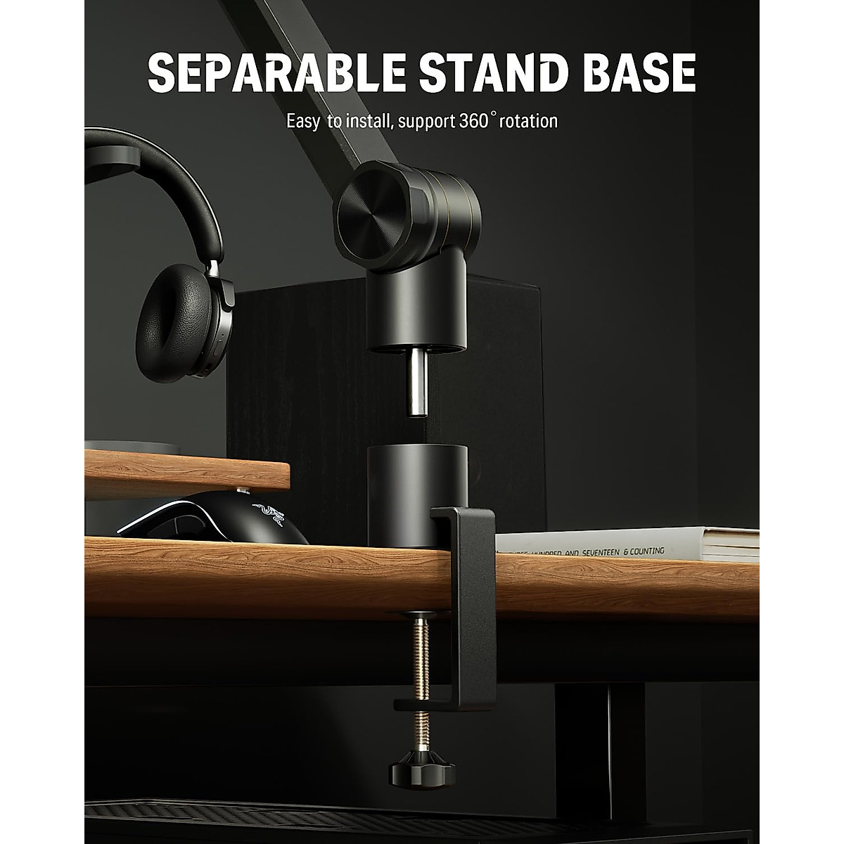 Donner Boom Arm, Adjustable Mic Stand on Desk with 3/8'' to 5/8'' Screw Adapter, Heavy Duty ALU Mic Stand up to 4.2 lbs, Microphone Arm with Cable Management Design for Gaming, Podcast, Recording