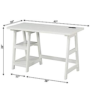 Convenience Concepts Designs2Go Trestle Desk with Charging Station and Shelves, White