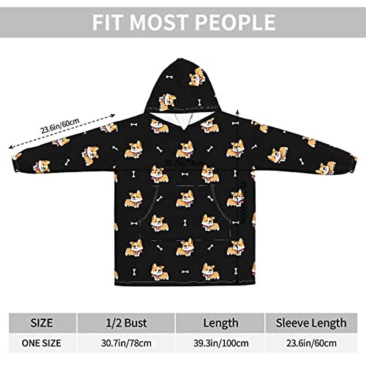 Cute Corgi With Scarf Wearable Hoodie Blanket Women'S Pajamas Oversized Soft Flannel Sweatshirt Winter Adult And Teenagers Cold-Proof Cute Blanket