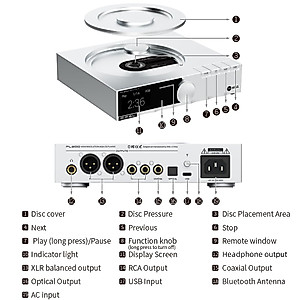 S.M.S.L PL200 MQA-CD Player Player HiFi Lossless AK4499EX Chip Bluetooth Playback Dac Headphone Amplifier,with Remote Control (Silver)