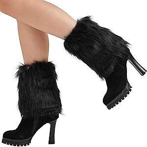 Nanxson Women Short Fur Leg Warmer Short Boot Sleeves TTW0071 (Black)