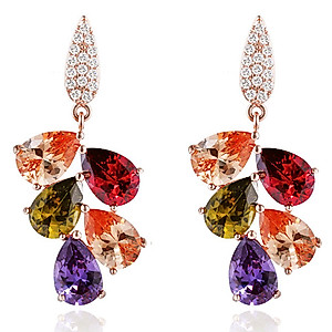 Earring for Women, Classic Multi Gemstones 14K Rose Gold Plated Earring with Amethyst Garnet Morganite Peridot Women Jewelry