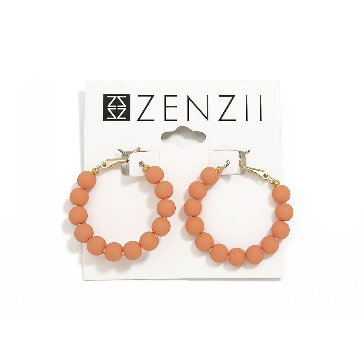 ZENZII Beaded Hoop Fashion Earrings Bohemian Circle Round Bead Earrings Chic Dangle Earrings for Women (White)