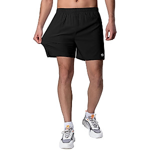 Men's 5 Inch Running Shorts Lightweight Athletic Workout Gym Shorts Liner with Zipper Pockets Black