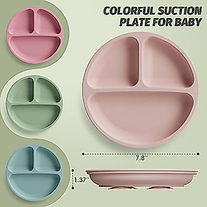 ME.FAN Suction Plates [4 Pack] Toddler Plates for Babies & Toddlers, Food Grade Silicone Baby Plates with Divided Design, Stay Put with 4 Suction Cups for Self Feeding