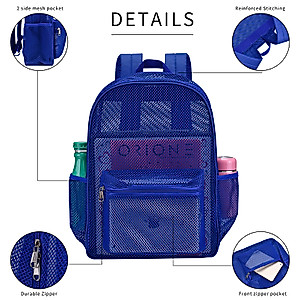 USPECLARE Heavy Duty Semi-Transparent Mesh Backpack，See Through College Student Backpack (Blue)