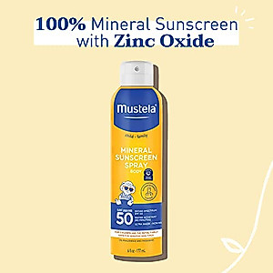 Mustela Baby Mineral Sunscreen Spray SPF 50 Broad Spectrum - Body Sun Spray for Sensitive Skin - Water Resistant & Fragrance Free - 6 fl.oz.