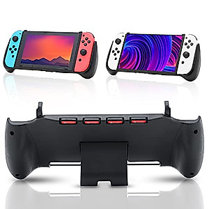 Switch OLED Grip, Switch OLED Accessories Grip with Game Storage and Kickstand, Hand Grip Compatible with Nintendo Switch and Switch OLED