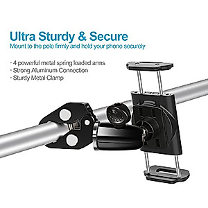 Elitehood 360° Swivel Tilt Mic Stand Phone Holder, Adjustable Phone Mount for Music Boom Mic Microphone Stand, Mic Stand iPhone Holder with Metal Clamp Mount for all iPhone, Android Cell Phone