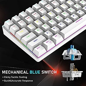 Mechanical Gaming Keyboard and Mouse Combo with 20 Rainbow Backlight 84 Key Anti-ghosting Ergonomic Waterproof Type-C Wired 2400 DPI Honeycomb Mice for PC Mac Gamer Computer Typist(White/Blue Switch)