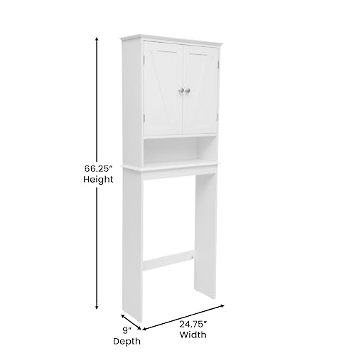 Flash Furniture Dune Farmhouse Over The Toilet Bathroom Storage Organizer with Magnetic Closure Doors, Adjustable Cabinet, Open Lower Shelf, Set of 1, White