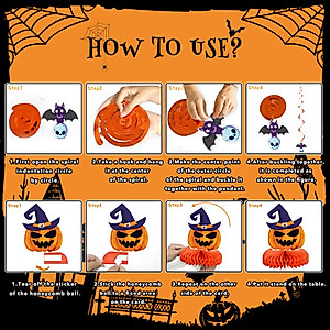 Halloween Birthday Party Decorations Halloween Decorations Banner Indoor, Halloween Honeycomb Table Centerpieces with Hanging Swirls and Cake Topper,Halloween Birthday Decorations for Home(49Pcs)