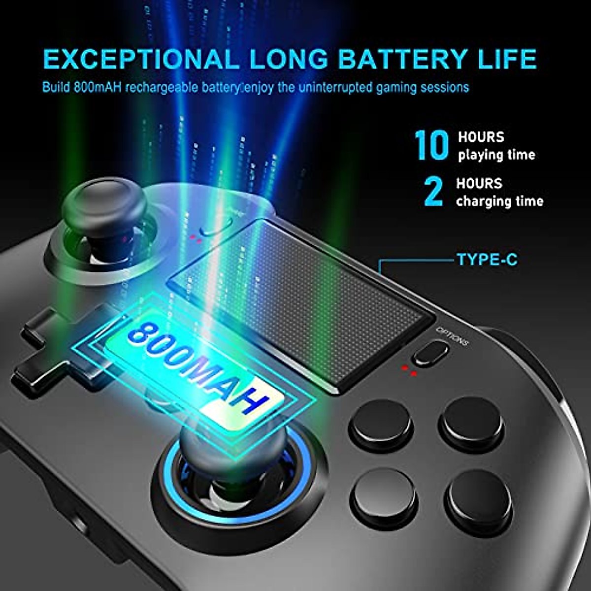 GCHT GAMING Wireless Pro Controller for PS4/PS4 Slim/PS4 Pro Compatible PC, Steam, Android and iOS, MAC, with Back Buttons, Turbo, Vibration, Game Joystick Gamepad Wireless/Wired (Dark Black)