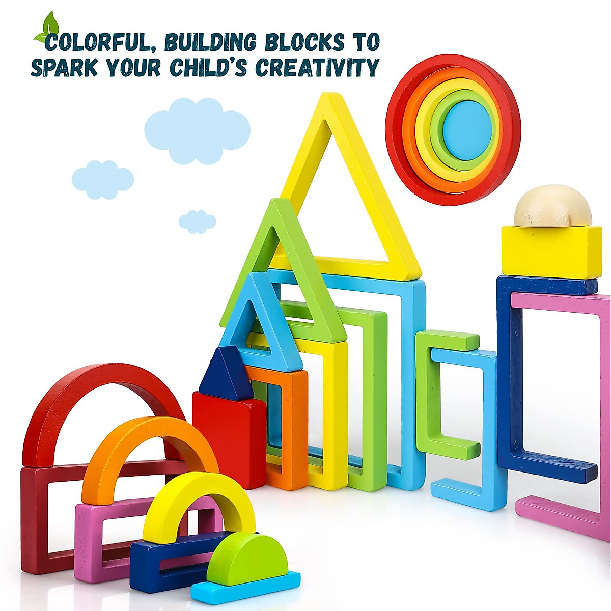 TOY Life Wooden Rainbow Stacking Toy, 27 Pcs Stacking Toy Wooden Rainbow Stacker Baby Toys 6 to 12 Months Montessori Rainbow Stacking Game Baby Toys 12-18 Months Nesting Blocks Puzzle Educational Toys