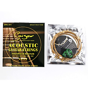 bestwishes Acoustic Guitar Strings,Phosphor Bronze Guitar Strings.011-.052,Guitar Strings Acoustic 6 String Set,3 Guitar Picks And 1 String Changing Tool
