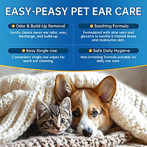 Woyamay Ear Wipes for Pet, 200PCS Pet Ear Cleaning Wipes Wash Cleaner for Dogs Cats - Ear Wipes for Dogs Cats, Remove Ear Wax Dirt Debris for Dogs Cats