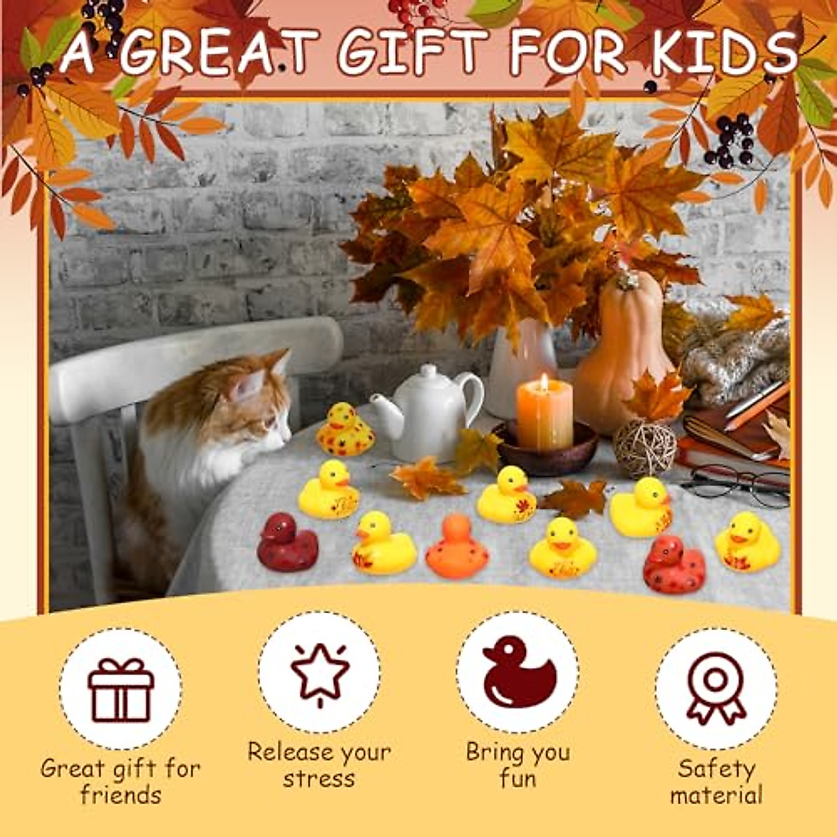 Hiboom Thanksgiving Rubber Ducks 1.38 Inch Fall Rubber Duck with Leaf Pumpkin Patterns Thanksgiving Themed Bathtub Toys Treat Gifts Thanksgiving Party Favor Table Decor(100 Pcs, Vibrant)