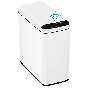 TrashAid Touchless Motion Sensor Trash Can with Lid, 2.4 Gallon Bathroom Stainless Steel Slim Trash Bin Automatic, Small Office Garbage Can White Wastebasket for Toilet, rv, livingroom, 9 Liter