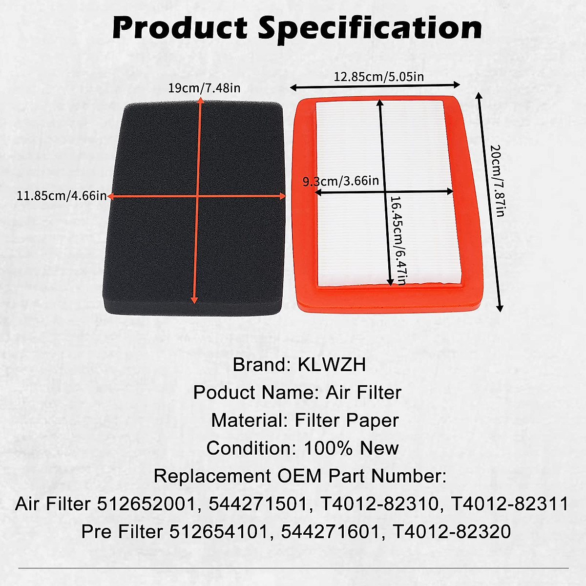 KLWZH 512652001 Air Filter Pre Filter Combo for Redmax EBZ8000 EBZ8001 EBZ8001RH EBZ8050 EBZ8050RH EBZ8500 EBZ8500RH Backpack Blowers 170BF 180BF 180BT 370BFS 380BFS 570BFS 580BFS 512654101