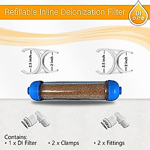 (1 Pack) Mixed Bed Ion Exchange Aquarium Filter Resin 0 PPM RO DI Refillable Housing w/Clamps & Fittings, Compatible with 10" Aquarium Reverse Osmosis Water Filtration Systems, for High TDS in Water