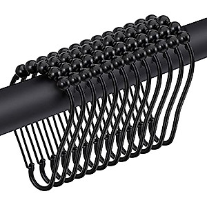 Black Shower Curtain Hooks Rings, Rust Proof Shower Curtain Rings for Bathroom, ZESLMG Decorative Shower Hooks Hangers for Shower Curtain Rod,Set of 12