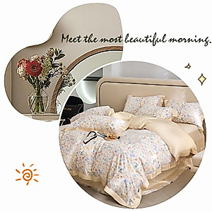 AMZTOP Super Soft Cooling Duvet Cover Queen Size Set, 100% Lyocell Yellow and Colorful Floral Comforter Cover with Zipper Closure (1 Duvet+2 Pillowcases), Tencel Silk Smooth and Soft Bedding Set