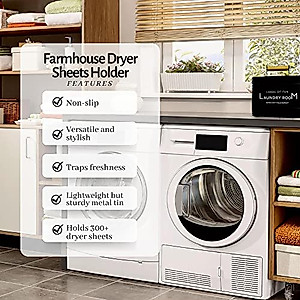 M.C.S. Modern Farmhouse Metal Laundry Bin, Dryer Sheet Holder Laundry Detergent Dispenser with Lid and Scoop for Laundry Room Decor and Space Saving Laundry Room Organization and Storage