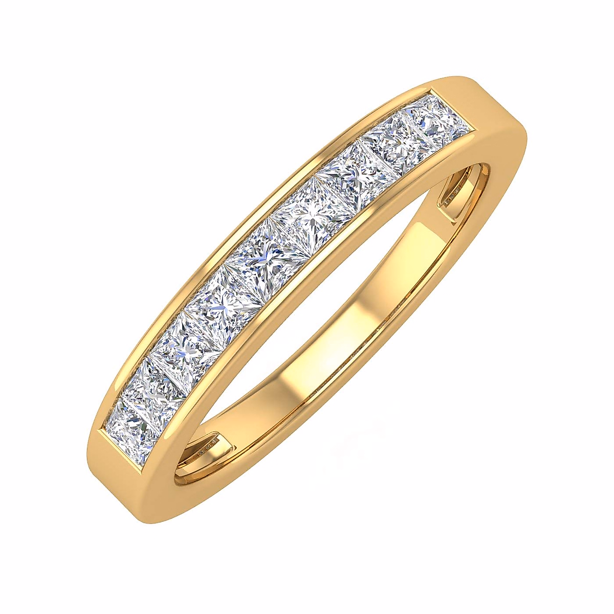 1/2 Carat Channel Set Princess Cut Diamond Wedding Band Ring in 14K Yellow Gold (Ring Size 6.5)