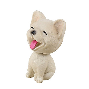 Amosfun Dashboard Nodding Heads Bobble Head French Bulldog Dog Car Dash Puppy Simulation for Car Vehicle Cake Decoration Decor Home Decorative