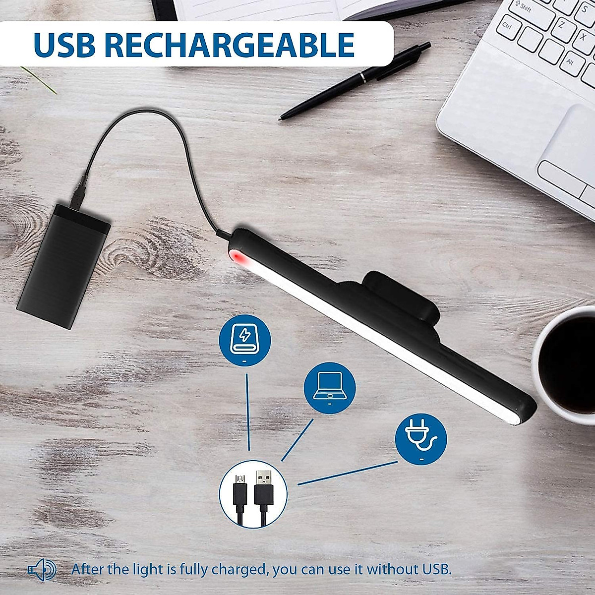 Semdisan Closet Light, Led Strip Light Under Cabinet, Bedside Wall Lamp, 3.5W Rechargeable Battery Light Bar Adjustable Dimmable Brightness for Bedroom Kitchen Dorm Wardrobe