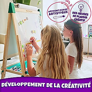 Blue Squid Art Easel for Kids - Dual-Sided Adjustable Wooden Painting Easels with Magnetic Chalk Board, Whiteboard, Paper Roll Including 100+ Accessories, Ideal for Toddlers & Children 3 to 12