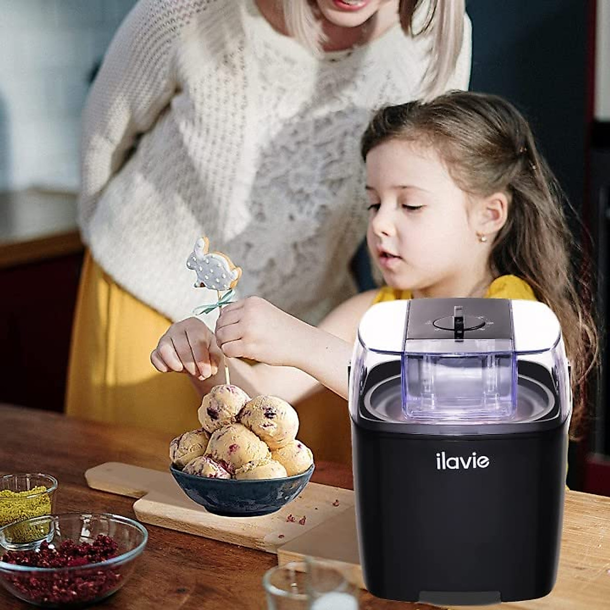 Ice Cream Maker, Mix-ins, Milkshakes, Frozen Yogurt, Sorbet, Gelato Soft Serve Machine with Auto Shut-off Timer, 1.5 Quart Container & Lid Removable Inner Bowl, Gifts for Kids Home