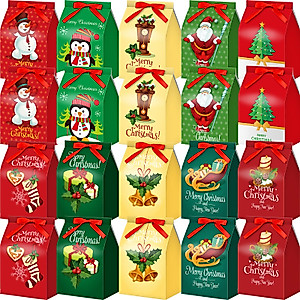 Cholemy 100 Pieces Christmas Paper Gift Boxes Xmas Small Treat Boxes Christmas Candy Boxes for Gift Giving Xmas House Shaped Gift Wrapping Boxes for Christmas Party Supplies Decoration