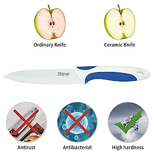 3 Pack Ceramic Knife set with Sheaths, 5-Inch Utility Knife, 4-Inch Fruit Knife, 3-Inch Peeling Knife, Zirconia Blade with Ergonomic Handle.Use for Meat Fruit Vegetable Bread and Butter.