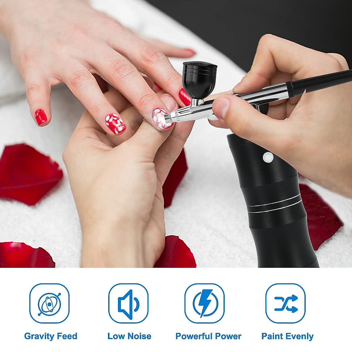 Nlapldy Airbrush Kit with Air Compressor, Upgraded 7.4V 34PSI Air Brush Gun Rechargeable Portable Cordless Air Brush Painting with 0.4mm Nozzle for Painting, Nail Art, Tattoo (Black)