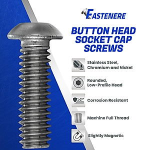 Fastenere Button Head Socket Cap Screws - 1/4-20 x 3/4", 18-8 (25-Pcs) Stainless Steel, Fully Threaded,Fine Black Oxide Finish, Corrosion-Resistant, Machine Thread, Easy to Install w/Allen Hex Drive