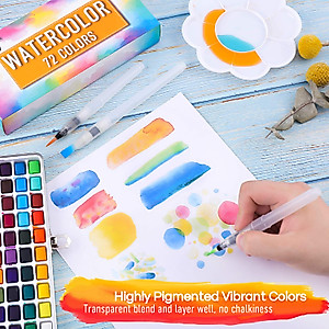 Dyvicl Watercolor Paint Set, 72 Colors in Pocket Box with Water Brushes, Protable Travel Watercolor Set for Kids, Adults, Beginners, Artists Painting