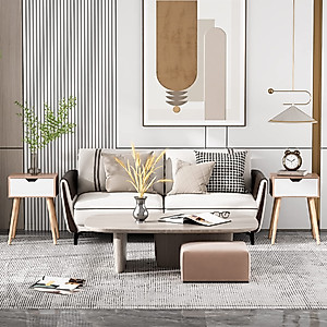 JAXPETY Set of 2 Modern Wood Nightstand, Bedside Table with Drawer, Night Stand, End Table with Solid Wood Legs for Bedroom Home, Brown