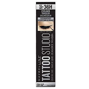 Maybelline New York Tattoo Studio Liquid Ink Eyeliner Makeup, up to 36HR Wear, Sweat Resistant, Smudge Resistant, Ink Black, 0.08 Fl.Oz