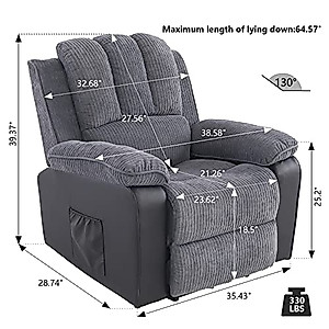 Corduroy + Black pu Ergonomic Electric Flat Sofa with 8-Point Massage and Heating Function, Thickened armrests and backrest Single Sofa Chair for The Elderly, Bedroom, Living Room (Gray)