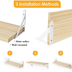 YGEOMER Floating Shelves for Wall, Natural Wood Wall Shelves Different Sizes, Wall Mounted Wood Shelf for Living Room, Bathroom, Bedroom, Kitchen, Home Decor (Set of 4)