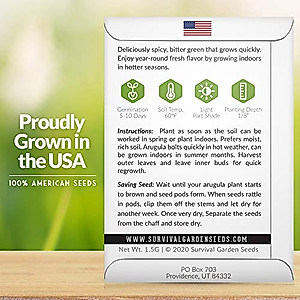 Survival Garden Seeds - Arugula Seed for Planting - Packet with Instructions to Plant and Grow Garden Rocket Green Leafy Vegetables in Your Home Vegetable Garden - Non-GMO Heirloom Variety - 1 Pack
