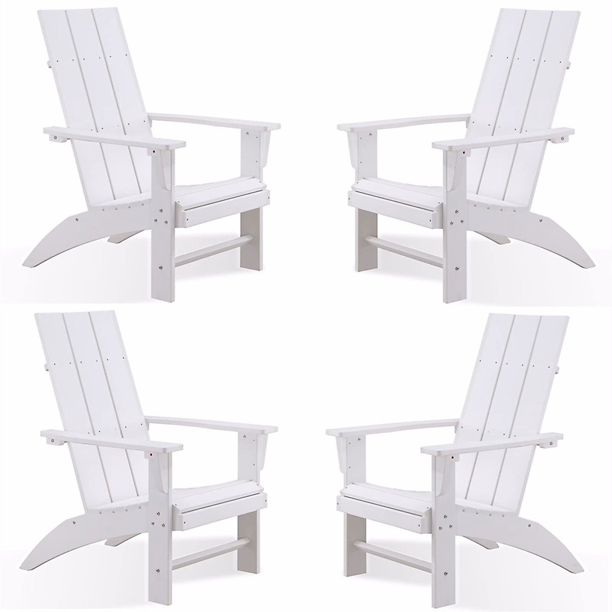 Psilvam Modern Adirondack Chairs Set of 4, Oversized Poly Lumber Fire Pit Chair, 350 Lbs Support Patio Chairs for Garden, Weather Resistant Adirondack Chair Looks Like Real Wood (4, White)