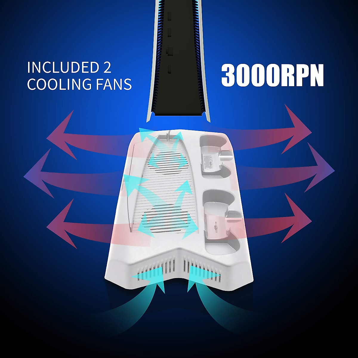 OLYGIVE PS5 Controller Charging Station, PS5 Cooling Fan,Vertical Stand for PlayStation 5 Digital Edition & Ultra HD Game Console with Dual Charger Indicator USB Ports for PS5 - White